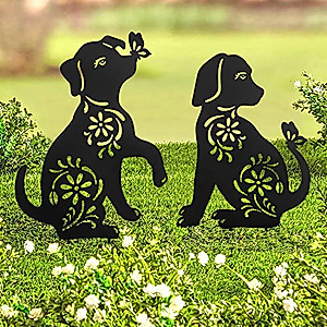 Stake Garden Metal Dog Garden Stakes, Yard Decor Art Lawn, Outdoor Home Decor Animal Silhouette Statues, Set of 2
