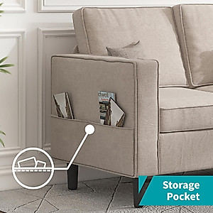 BALUS Sectional Sofa L Shaped Couch with Movable Storage Ottoman/Side Pockets/Modern Sofas/Easy Assembly/Free Combination - Beige