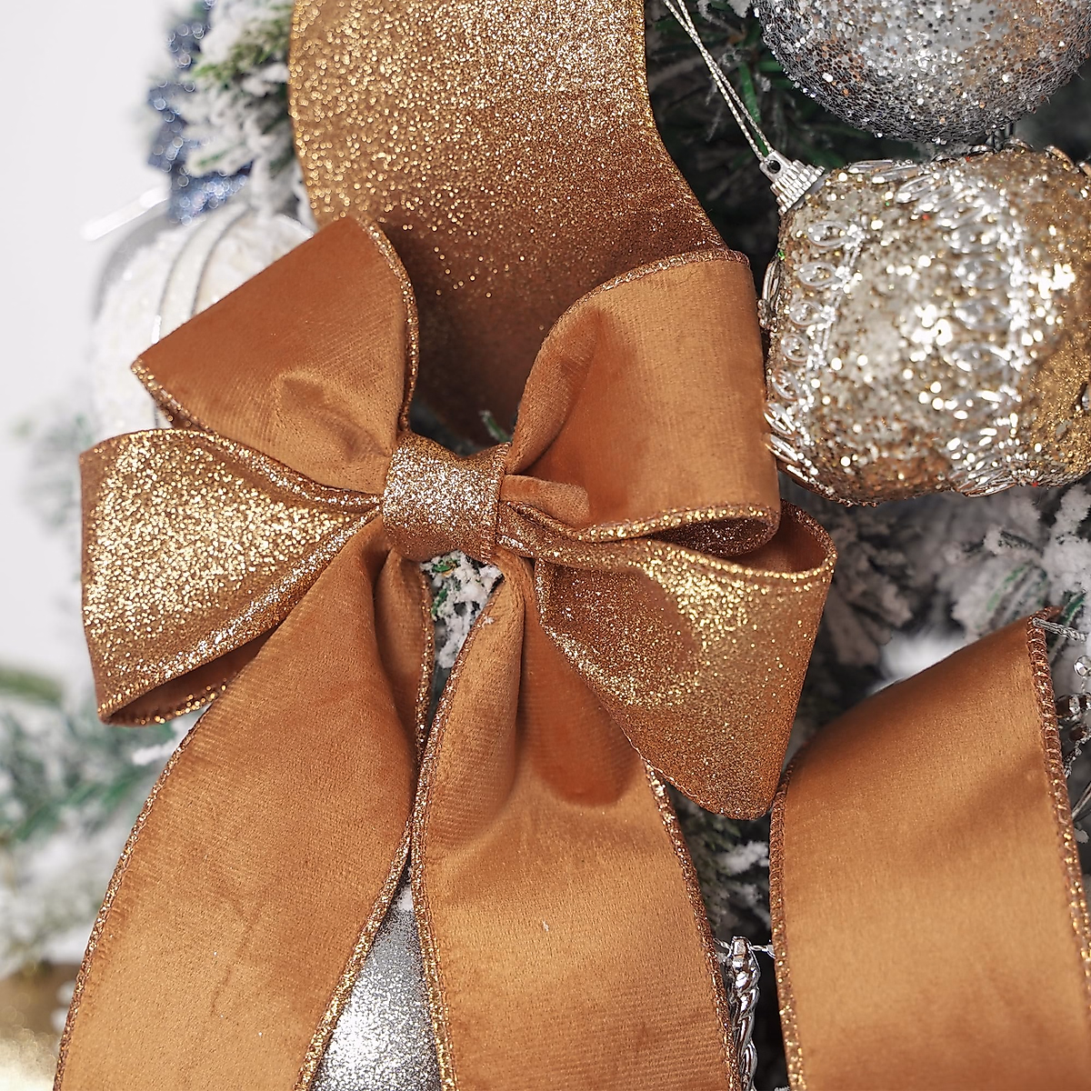 HUIHUANG Copper Christmas Wired Ribbon 2-1/2" Copper Velvet Tree Ribbon with Glitter Copper Backing, for Christmas Tree, Tree Top Bows, Wreath, Garland, Home Decor Crafts- 10 Yards