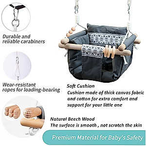 Baby Swing Seat, Canvas Hanging Swing Seat with Safety Belt, for Baby, Toddler, Infant, Tree Swing, Playground, Indoor & Outdoor Hammock Swing, Dark Gray with Lace