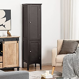 Giantex Storage Cabinet Bathroom High Cabinet with 5 Tier Shelves, Freestanding Slim Cabinet, Tall Organizer for Bathroom, Kitchen, Living Room, Bedroom Linen Tower Narrow Floor Cabinet (Dark Coffee)