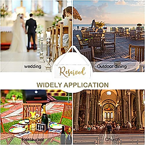 6 Pcs Reserved Signs for Wedding Chairs Reserved Chair Signs Reserved Hanging Sign Reserved Signs for Wedding Reserved Seating Signs for Chairs Acrylic Handmade Seat Signs with Ribbon(Gold)