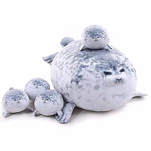 TOYSYM Chubby Blob Seal Pillow Cute Seal Plush with 4 Baby Seal Plushies in Her Tummy, Soft Cotton Stuffed Animals Toy Gifts for Kids