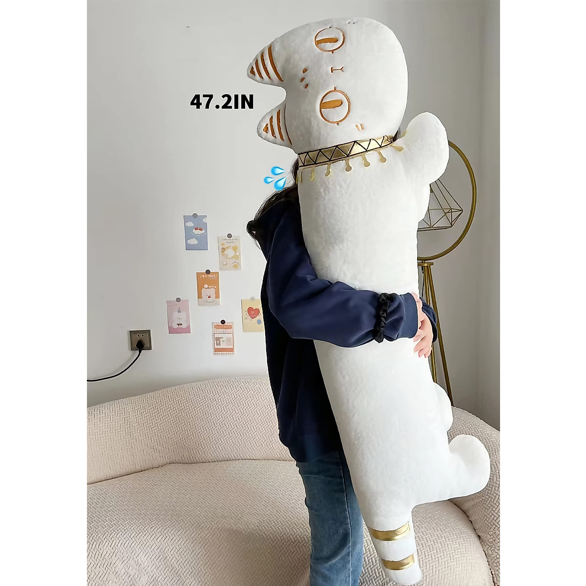 BEIMENWAI Long Cat Stuffed Animal Plush Toys, Cute White/Black Cat Long Pillows, Super Soft Cartoon Cat Plush Pillow, Halloween Toy for Girls Boys (White,Large 47.2IN)