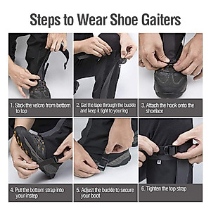Leg Gaiters Waterproof Snow Boot Gaiters for Snowshoeing, Hiking, Hunting, Running, Motorcycle Anti-Tear Oxford Fabric, TPU Instep Belt Metal Shoelace Hook Adjustable top Buckle Strap for Outdoor