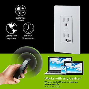 Enbrighten 55256 Z-Wave Plus Smart Receptacle, Works with Alexa, Google Assistant, Tamper-Resistant, 1 ZWave 1 Always On Outlet Hub Required, White