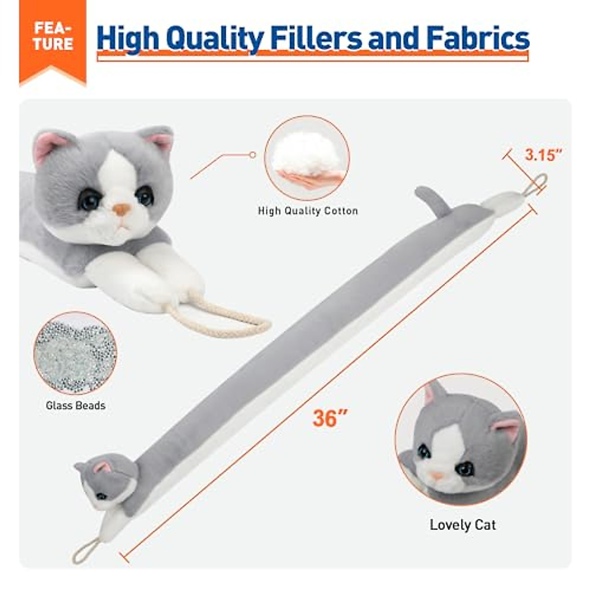 MAGZO Under Door Draft Stopper 36 Inch, Weighted Animal Noise Blocker for Door, Cat Draft Guard with Hook Loops