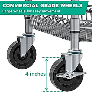 3 Tier Rolling Cart Heavy Duty, Utility Cart with Wheels Kitchen Storage Cart Metal Cart Organizer with Adjustable Shelves Commercial Grade Service Cart with Handle Bar Shelf Liners