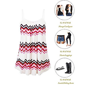 Kaei&Shi Print Long Vest,Flowy Tank Top for Women,Pleated Dressy Loose Cami,Swing Spaghetti Strap Camisole 2X 2XL Plus Size Zigzag White XX-Large