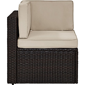 Crosley Furniture Palm Harbor Corner Outdoor Sectional Chair, Wicker Patio Chairs for Porch, Deck, Backyard, Brown with Sand Cushions