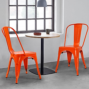 LSSBOUGHT Patio Dining Chairs Set of 4 Metal Chairs Indoor Outdoor Chairs Stackable Chairs for Kitchen, Dining Room, Bistro and Cafe (Orange)