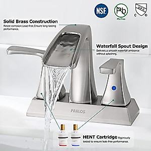 PARLOS 2 Handles Waterfall Bathroom Faucet with Pop-up Drain and Faucet Supply Lines, Brushed Nickel, Doris 14068