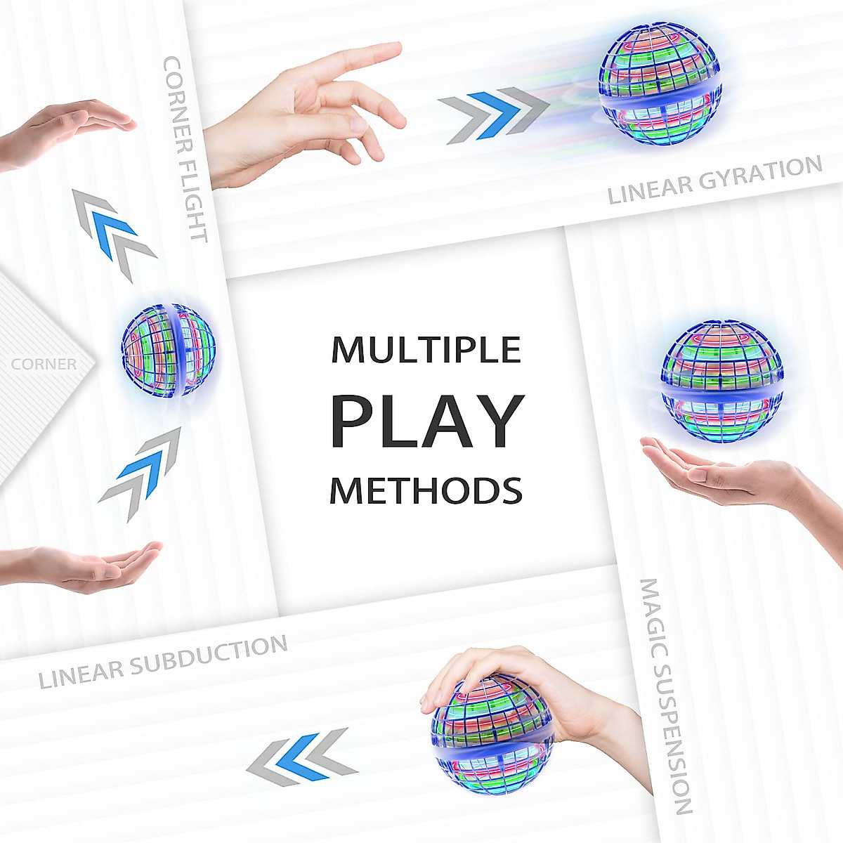 Flying Ball Toy Globe 360°Rotating Hand Controlled Orb Magic Led Lights Controller Mini Drone Boomerang Fly Spinners for Kids Adults Indoor Outdoor (Blue)