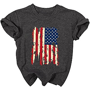 Toddler Girls Boys American Flag T-Shirt Patriotic Shirt USA Flag Stars Stripes Print Tee Tops (Dark Grey,130)