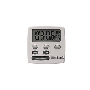 West Bend 40055 Kitchen Timer with Large Easy to Read Digital Display, Electronic Alarm with Magnet and Kickstand, White