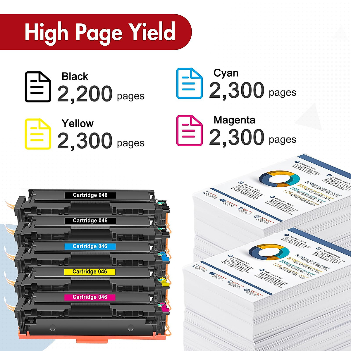 046 046H MF733Cdw 5-Color Toner Cartridge Set Replacement for Canon 046 046H Toner Cartridge for Canon Color imageCLASS MF733Cdw MF731Cdw MF735Cdw LBP654Cdw Laser Printer (5-Pack)