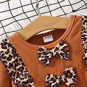 RETSUGO Girl Long Sleeve Winter Dresses Casual Splicing Ruffles Bowknot Dress for Baby Girls Kids Cute Leopard Print Outfit Dresses 1-6Years leopard print-1204-2T