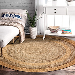 LR Resources Jute LR12032-NGY40RD Natural/Gray Round X 4 ft Indoor Area Rug, 4' x 4'