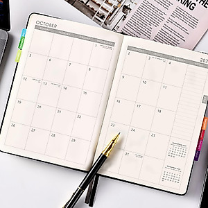 2023 Planner - 18-Months Weekly Monthly Planner 2023, January 2023 - June 2024, 5.75" x 8.25", Saffiano Leather with Thick Paper, Back Pocket with 32 Notes Pages - Black