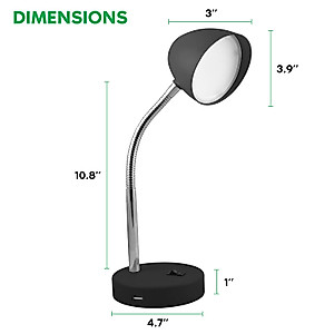 MaxLite LED Desk Lamp with USB Charging Port, Black Desk Lamp, Adjustable Neck, On/Off Switch, Modern Table Lamp for Reading, Work or School, Warm Gentle Light
