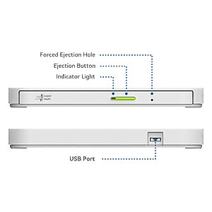 Hitachi LG External CD/DVD Drive | Portable Player Burner for Laptop, PC, Smartphone | USB Type-C | Multi OS (Window, Mac, Android, Fire) (White)