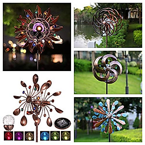 HDNICEZM Solar Wind Spinner New 75in Multi-Color Seasonal LED Lighting Solar Powered Glass Ball with Kinetic 360 Degrees Swivel Wind Spinner Dual Direction for Patio Lawn & Garden
