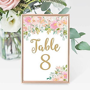 1-25 Navy Blush Floral Table Number Double Sided Signs For Wedding Reception, Restaurant, Birthday Event, Calligraphy Printed Numbered Card Centerpiece Decoration Setting Reusable Frame Stand 4x6 Size