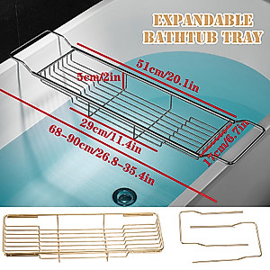 GIYDNEI Stainless Steel Bathtub Caddy Tray, Expandable Bath Tub Tray Table, Adjustable Bathroom Tray, Bath Organizer Tub Shelf,Black,26.8~35.4in