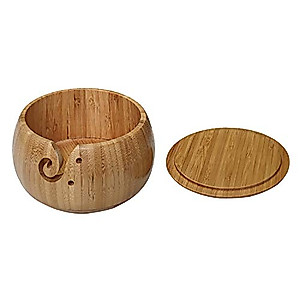 levylisa Wood Yarn Bowl Crochet Bowl Wood Knitting Bowl Yarn Holder Large Yarn Bowl Wooden Yarn Bowl with Removable Lid for Knitting (6"*3.7")