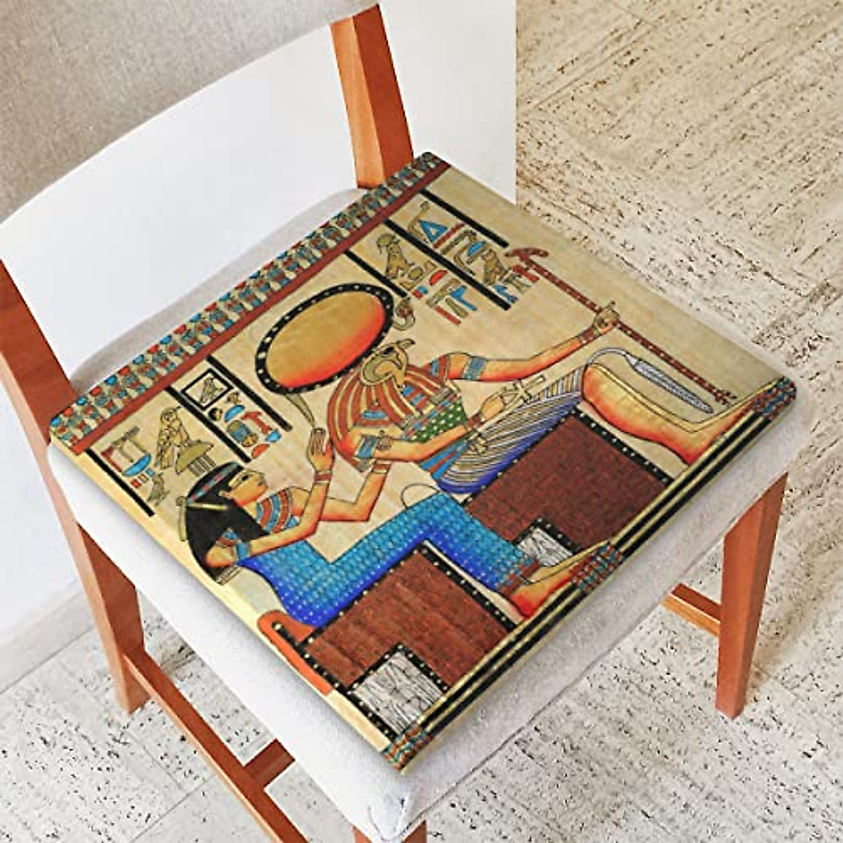 AUUXVA Seat Cushion Egyptian Papyrus Horus Queen Chair Cushion 16x16in Soft Foam Dorm Chair Pad with Washable Zipper Cushion Cover for Kitchen Dining Office Patio Furniture Cushion