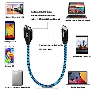 Type C to Micro B Cable, iSeekerKit USB 3.0 USB-C to Micro USB 1Ft Charge & Data Sync Cable Compatible for Samsung Galaxy S5/ Note 3, Toshiba Canvio, WD External Hard Drive