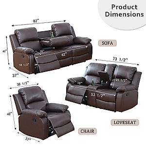 Dekmxas 2 Seater Recliner Loveseat, Bonded Leather Couch Living Room Furniture, Manual Reclining Loveseat Couch with Cup Holders and Storage Console for Home/Rv Car(Bonded Leather Brown, Loveseat)