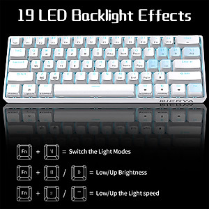 DIERYA 60% Mechanical Keyboard, DK61se Wired Gaming Keyboard with Blue Switches, LED Backlit Ultra-Compact 61 Keys Mini Office Keyboard for Windows Laptop PC Gamer Typist（White）