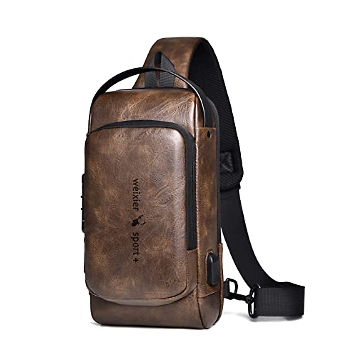 BBJMTCJTZ Leather Crossbody Shoulder Bags Anti -theft Rechargeable Hole Chest Bag Travel Bags (dark brown)