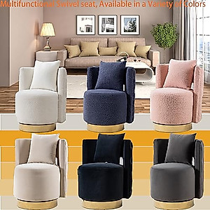 Velvet Vanity Barrel Chair, Modern Curved Tufted Back Office Chair with Gold Metal Base, Upholstered Makeup Stool with Throw Pillow for Living Room, Bedroom, Hotel Accent Leisure Chair (White)