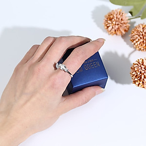 GEMQUEEN Moissanite Engagement Ring 1.60ct Brilliant Round Cut D Color VVS1 Clarity Lab Created Diamond Eternity Rings 18K White Gold Plated Hypoallergenic Sterling Silver Moissanite Wedding Rings for Women