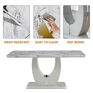 hohoedc 63" Morden Faux Marble Dining Room Table Set,Big Kitchen Dining Table for 6-8 with MDF Base,7 Piece Rectangle Dining Table Set &6 Pu Leather Golden Leg Chairs