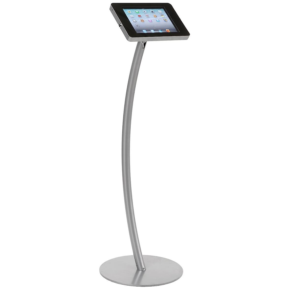 iPad Kiosk Display Stand for Floor, Curved Post, Rotating and Tilting, Locking Enclosure - iPad 2, 3, 4 and Air, Hidden Home Button