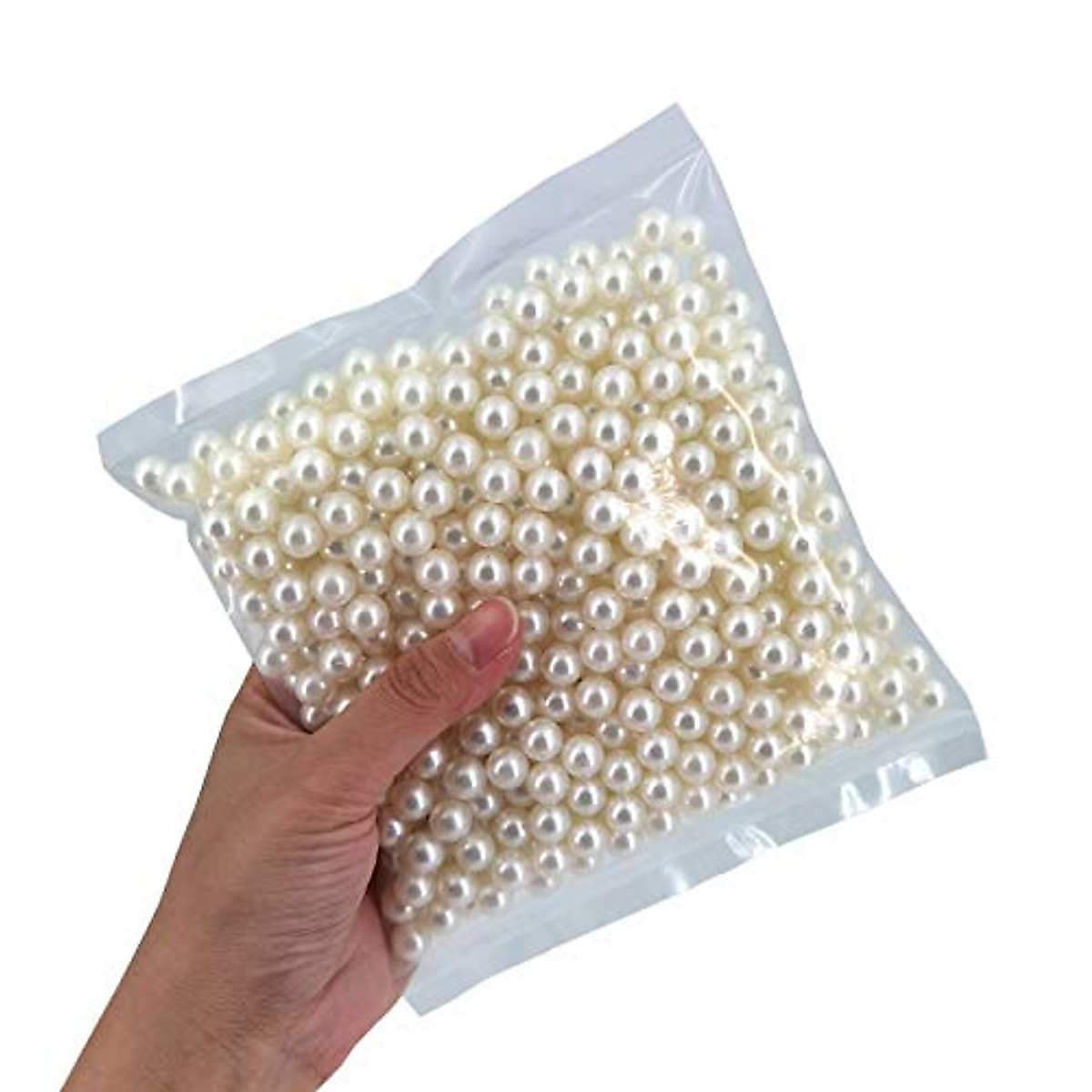 INSPIRELLE 580pcs 10mm Ivory Polished ABS Undrilled Art Faux Pearls for Vase Fillers, No Hole Makeup Beads to Hold Brush Lipstick, Imitation Round Pearl Beads for Table Scatter Home Wedding Decoration
