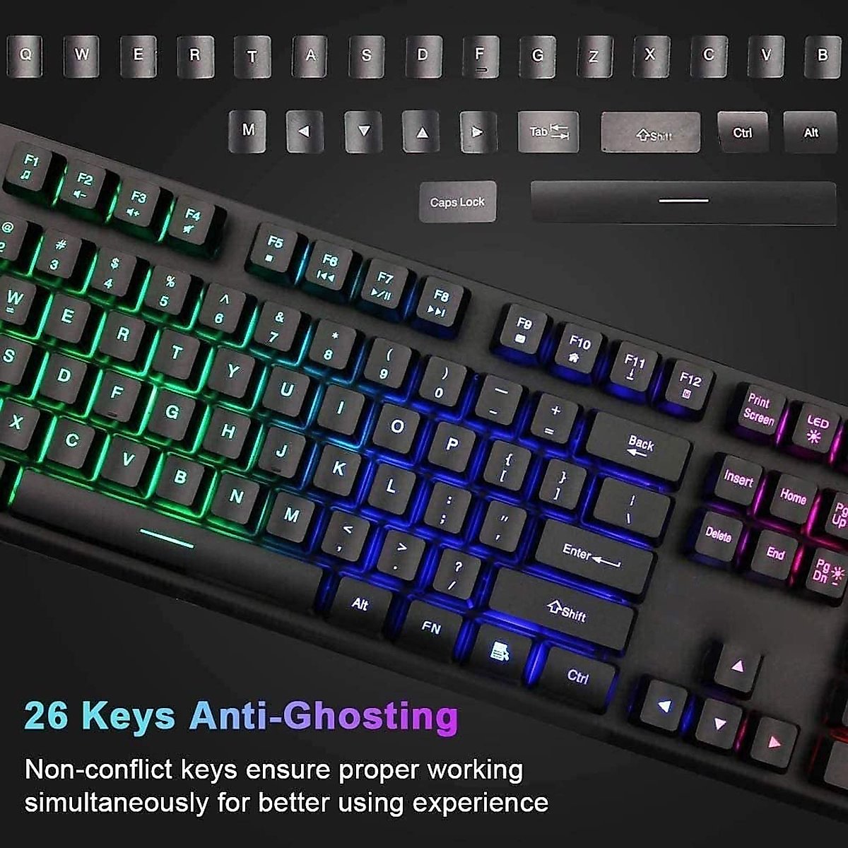 XYLXJ Computer Keyboard and Mouse Combos, Wired Gaming Keyboard Mechanical Feeling Backlit Keyboards USB Keyboard Waterproof Computer Game Keyboards