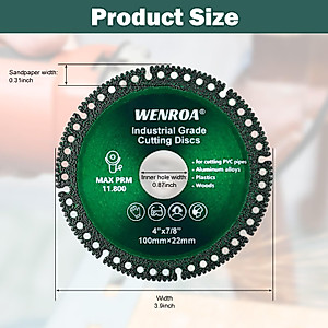 WENORA 2Pcs 4 Inch Indestructible Disc for Grinder, Cutting Discs 4 1/2 for Angle Grinder, 7/8" Arbor Angle Grinder Diamond Cutting Dis for Smooth Cutting, Chamfering, Grinding