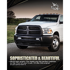 RENO Aluminum Front Tow Hooks, Heavy Duty Show Hook D-Ring Shackle Compatible with 2003-2018 Ram 2500 3500 2WD & 4WD Truck Recovery - Replace OEM 68171791AA, 52020587AB (2Pcs, Silvery)