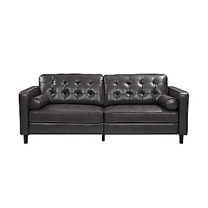 Dvasovio 84" Leather Sofa, Light Luxury Style European Apartment Sofa for Home Tufted Leather Sofa High Elastic Foam Simple Modern 3 Seater Sofas, Dark Grey