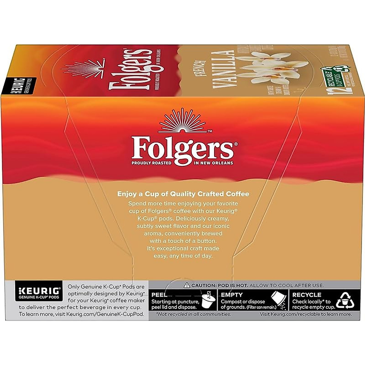 Folgers, Gourmet Selections, K-Cup Single Serve Coffee, 12 Count, 3.38oz Box(Pack of 3) (Vanilla Biscotti)