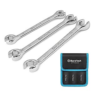 DURATECH Flare Nut Wrench Set, Metric, 3-piece, 10, 12, 13, 14, 15, 17mm, CR-V Steel, Organizer Pouch Included