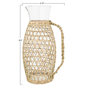 Creative Co-Op 64 oz. Glass Seagrass Weave Jacket & Handle Pitcher, Tan