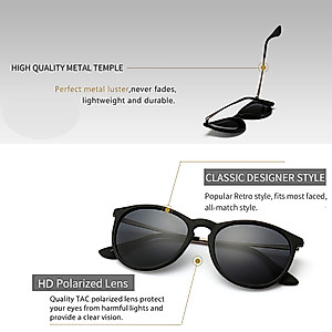 SUNGAIT Vintage Round Sunglasses for Women Men Classic Retro Designer Style (Black Frame(Matte Finish)/Polarized Grey Lens) 1567 PGHKH