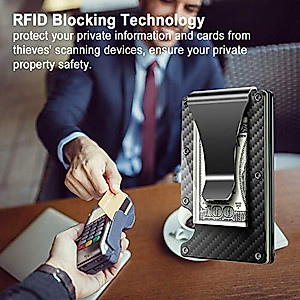 Carbon Fiber Wallet, ARW Metal Money Clip Wallet, RFID Blocking Minimalist Wallet for Men Aluminum Slim Cash Credit Card Holder