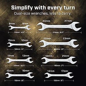 ironcube Super Thin Wrench Set,8-Piece, Metric, Including 8 to 27 mm, Open end Slim Wrench Set With Rolling Pouch, Perfect For Auto, Bike in Narrow Space Use