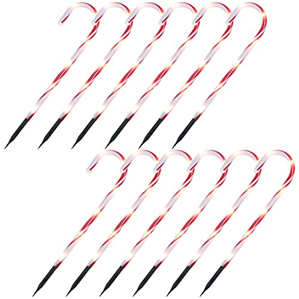 Joiedomi 17” Christmas Candy Cane Pathway Markers Lights, 12 Packs Christmas Stakes Lights Outdoor Pathway Decoration for Holiday Xmas Indoor Yard Patio Garden Walkway(Thick Red